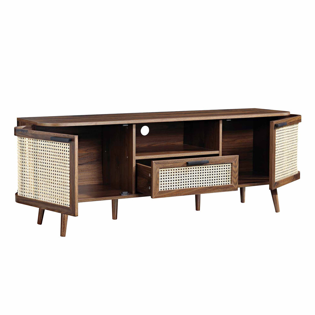 Izzy Curved Rattan 150cm TV Unit, Walnut | daals