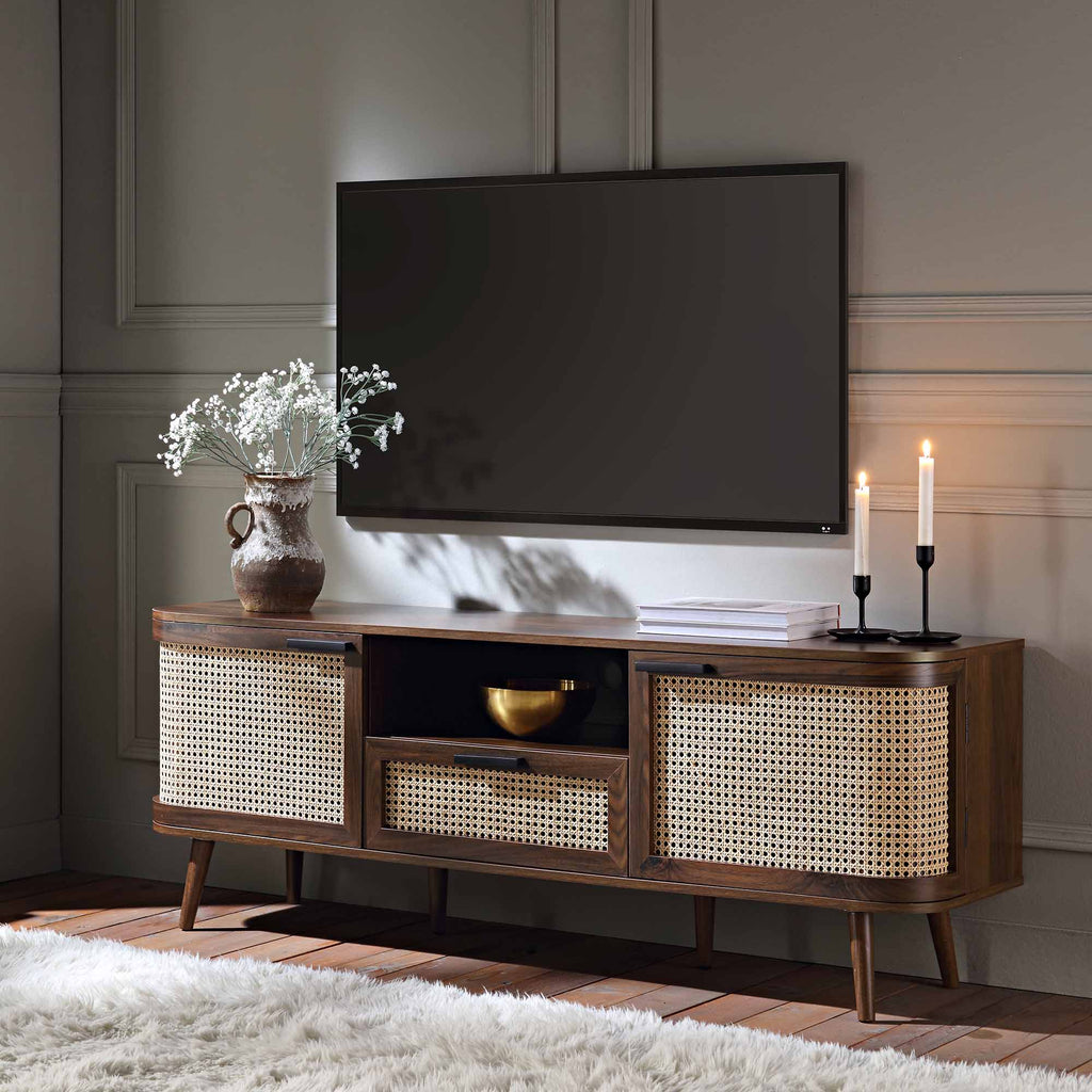 Izzy Curved Rattan 150cm TV Unit, Walnut | daals