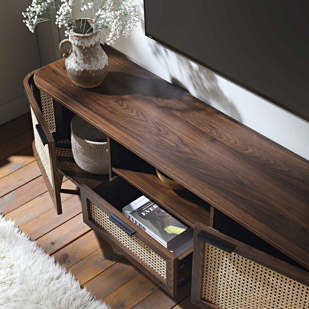 Izzy Curved Rattan 150cm TV Unit, Walnut | daals