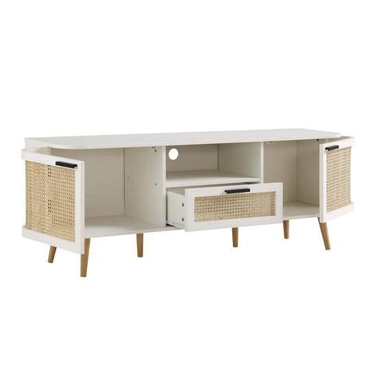 Izzy Curved Rattan 150cm TV Unit, White | daals