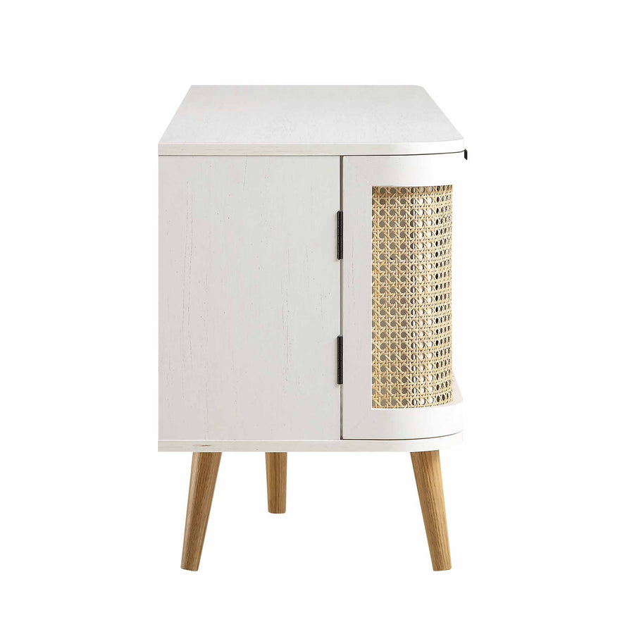 Izzy Curved Rattan 150cm TV Unit, White | daals