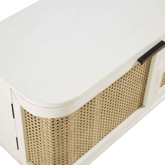 Izzy Curved Rattan 150cm TV Unit, White | daals