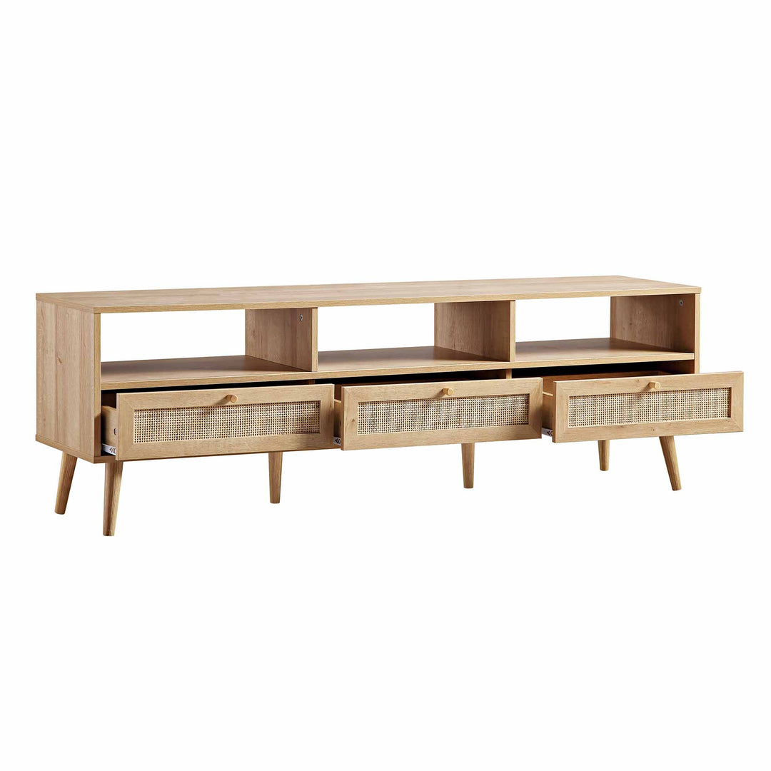 Frances Woven Rattan 160cm 3-Drawer TV Unit, Natural | daals