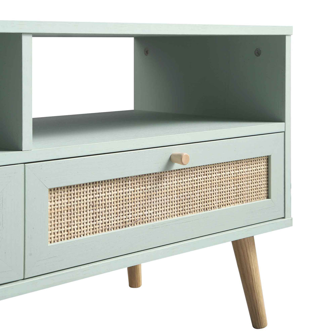 Frances Woven Rattan 160cm 3-Drawer TV Unit, Mint | daals
