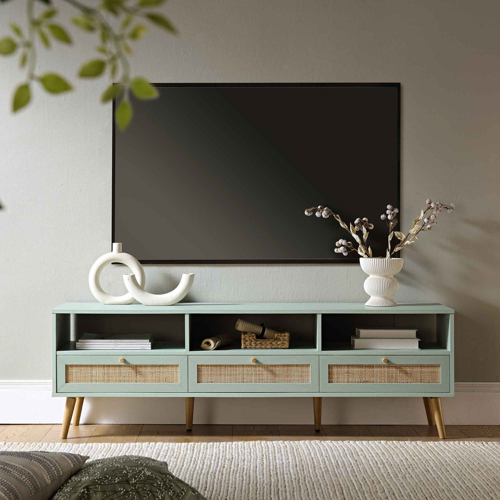 Frances Woven Rattan 160cm 3-Drawer TV Unit, Mint | daals