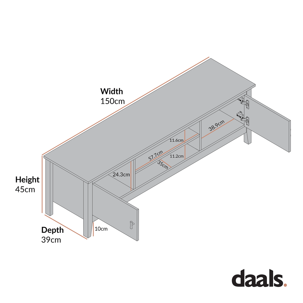 Oakham 150cm TV Unit, Deep Greige | daals