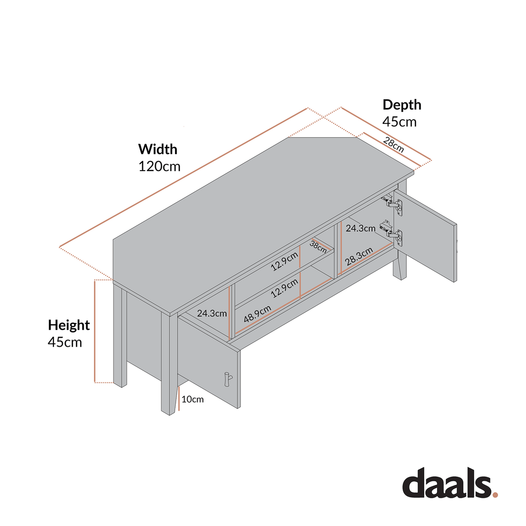 Oakham 120cm Corner TV Unit, Deep Greige | daals