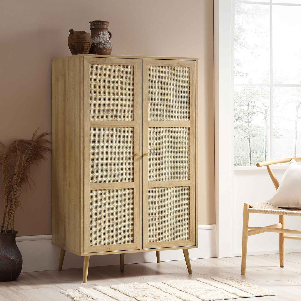 Frances Woven Rattan Compact Double Wardrobe, Natural | daals