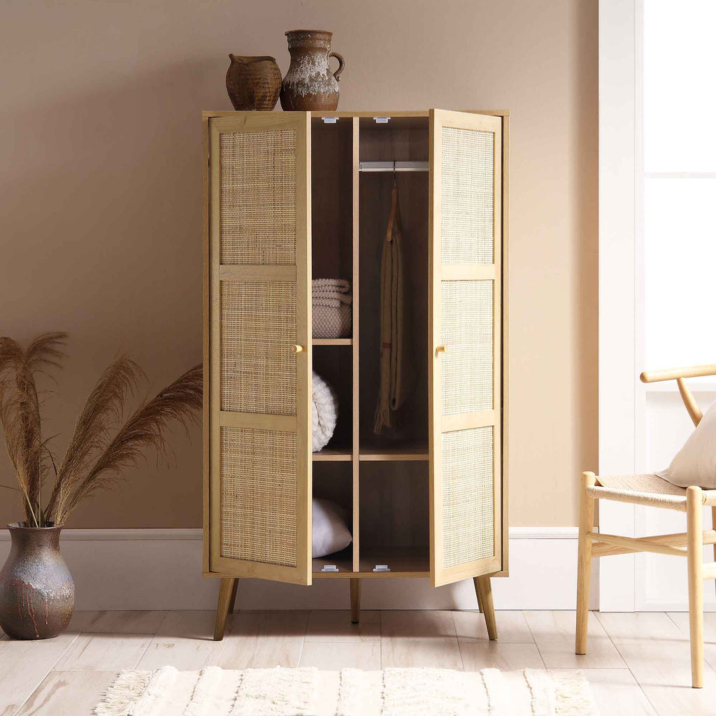Frances Woven Rattan Compact Double Wardrobe, Natural | daals