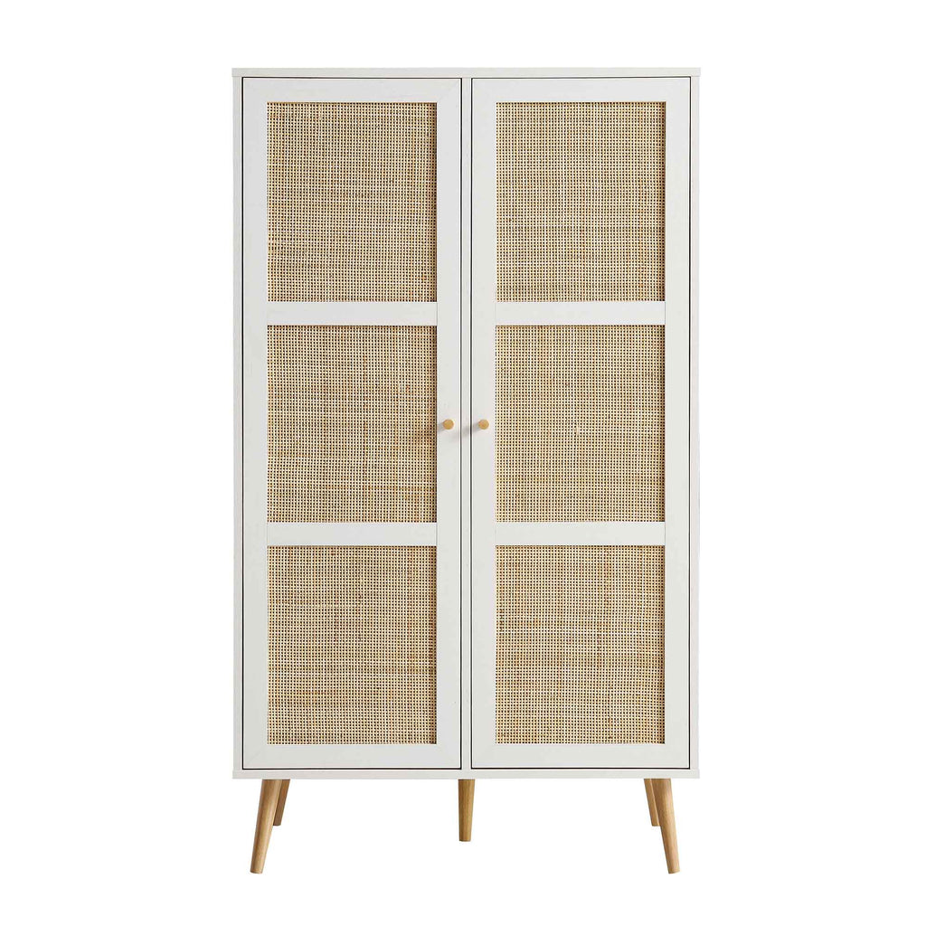 Frances Woven Rattan Compact Double Wardrobe, White | daals