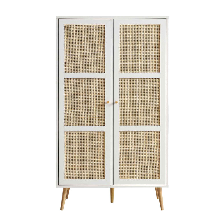 Frances Woven Rattan Compact Double Wardrobe, White | daals