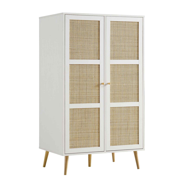 Frances Woven Rattan Compact Double Wardrobe, White | daals