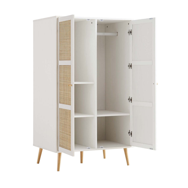 Frances Woven Rattan Compact Double Wardrobe, White | daals