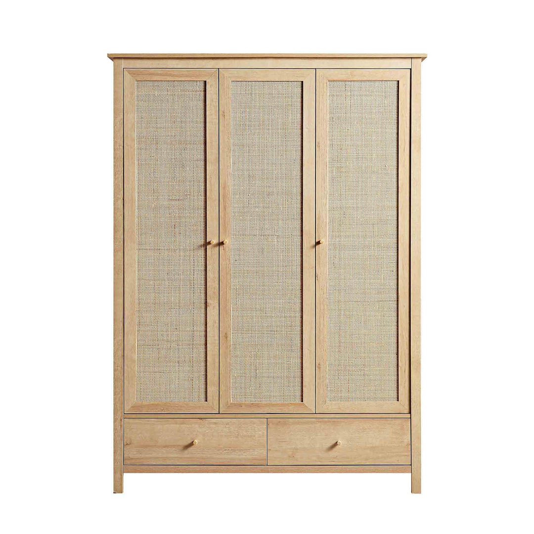 Frances Rattan Triple Wardrobe with 2 Drawers, Natural | daals