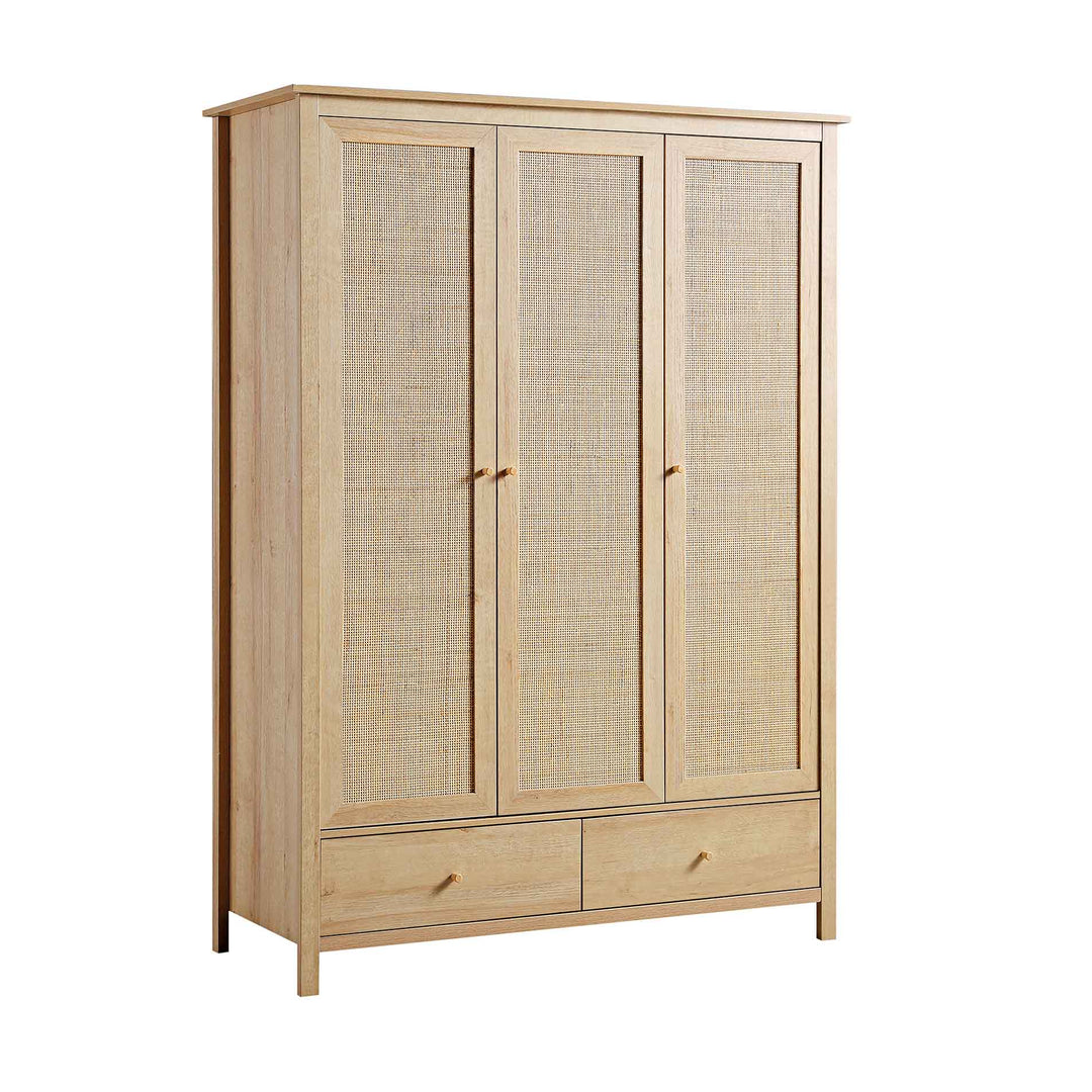 Frances Rattan Triple Wardrobe with 2 Drawers, Natural | daals