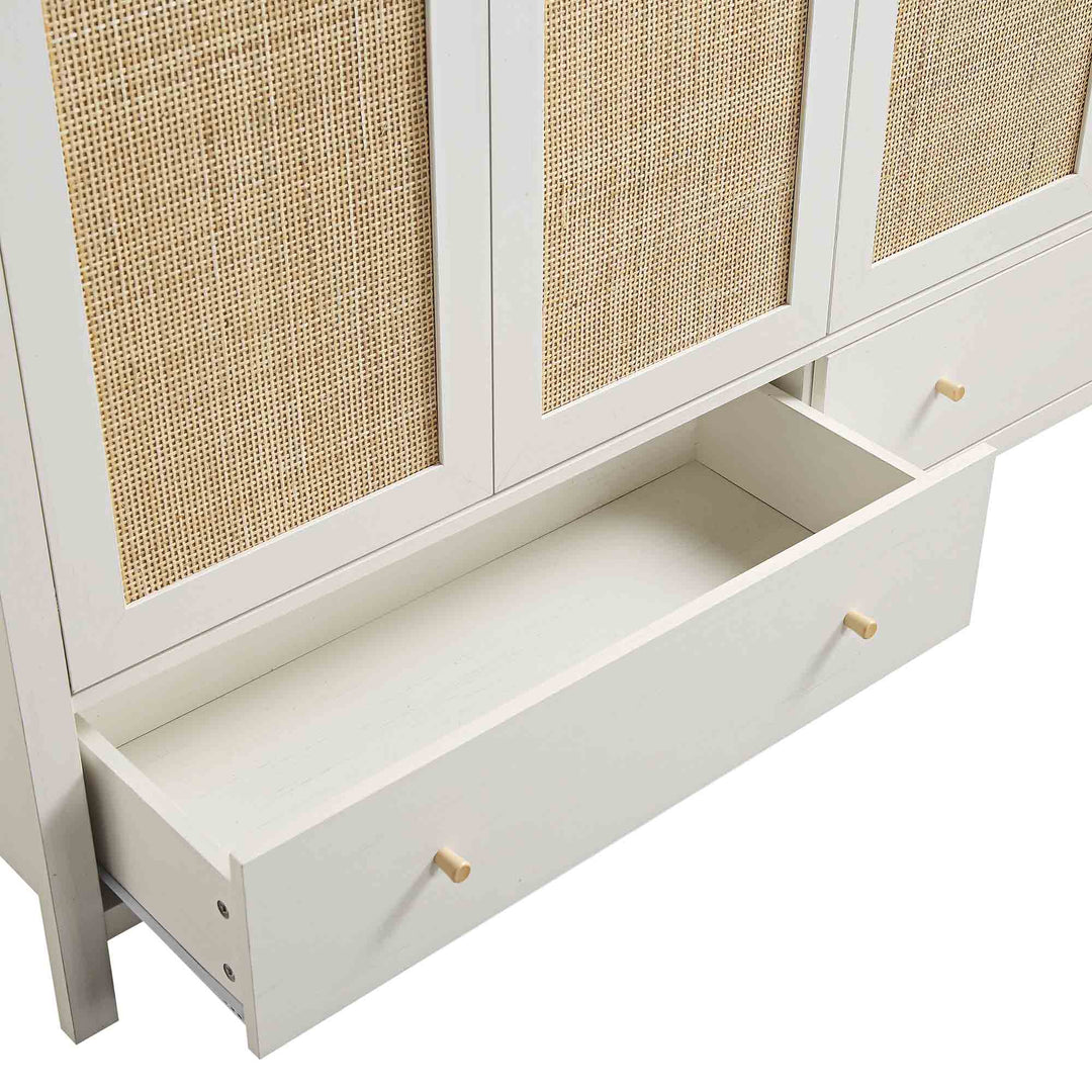 Frances Rattan 4-Door Wardrobe with 2 Drawers, White | daals