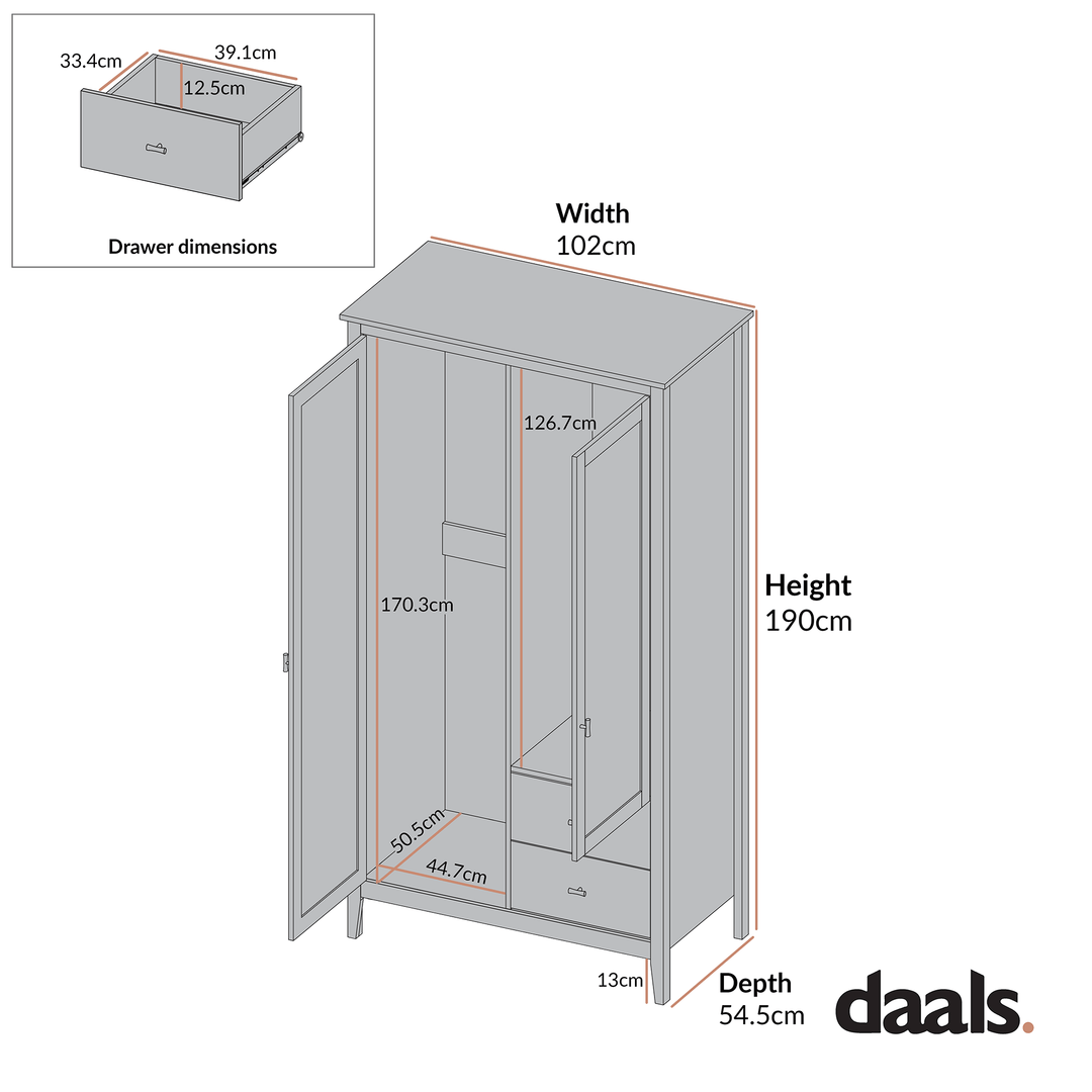 Oakham Mirrored Double Wardrobe, Deep Greige | daals