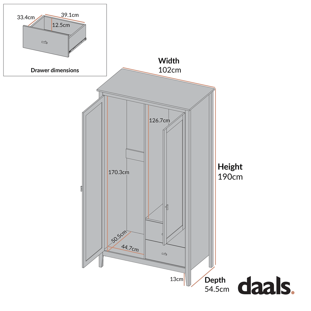 Oakham Mirrored Double Wardrobe, Deep Greige | daals