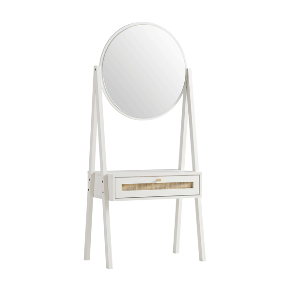 Frances Woven Rattan Standing Dressing Table with Mirror, White | daals
