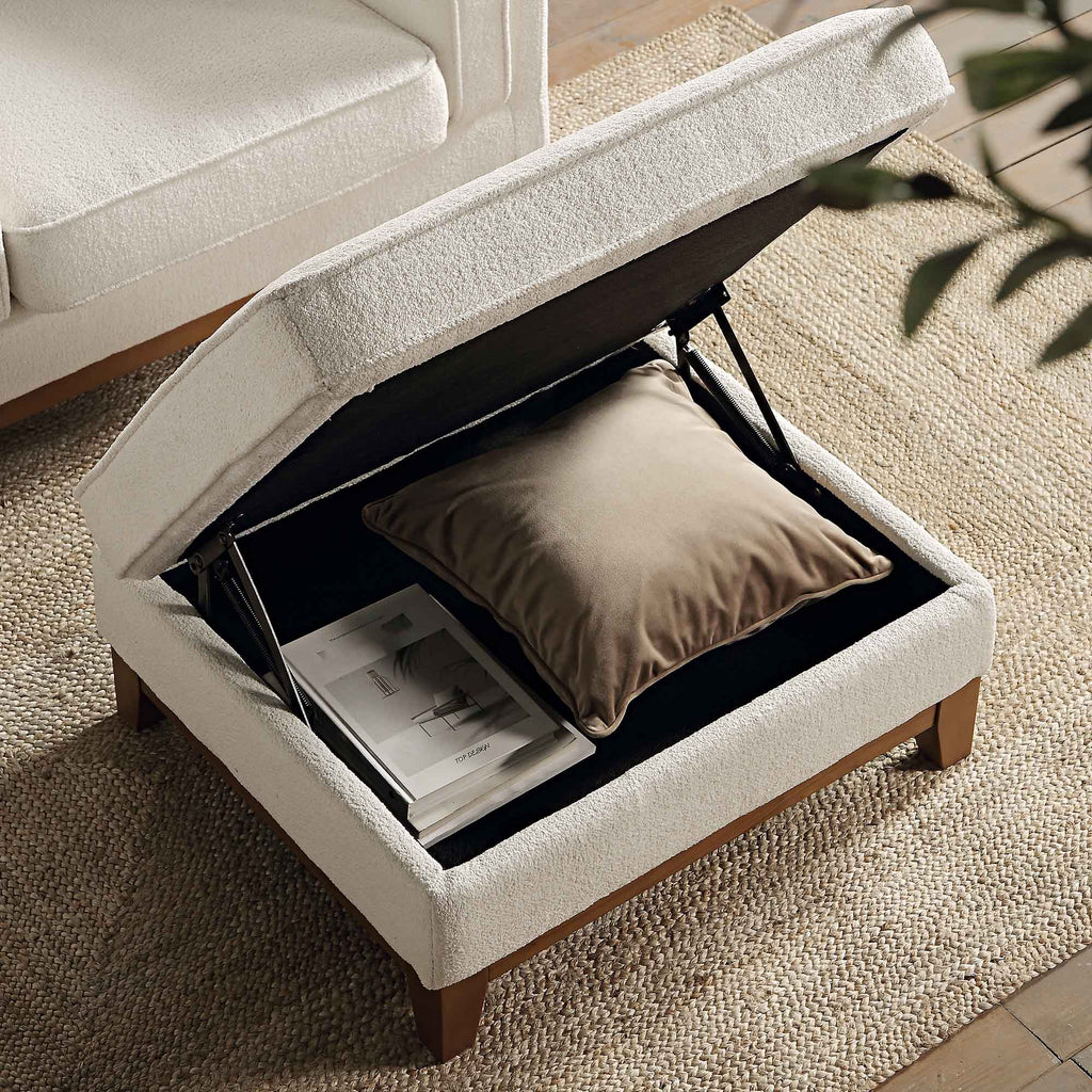 Dipley Beige Boucle Fabric Storage Footstool | daals