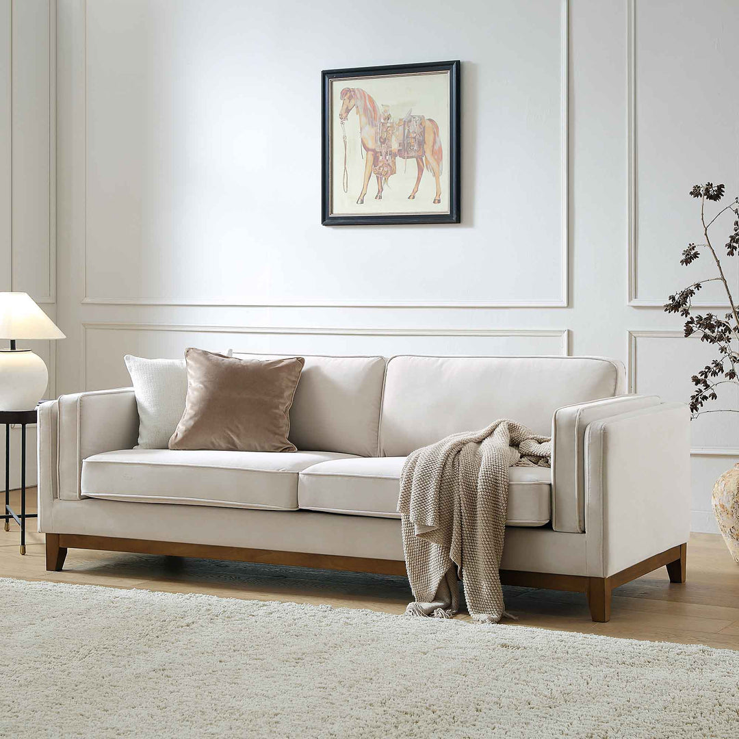 Dipley Champagne Velvet Sofa, 3-Seater | daals