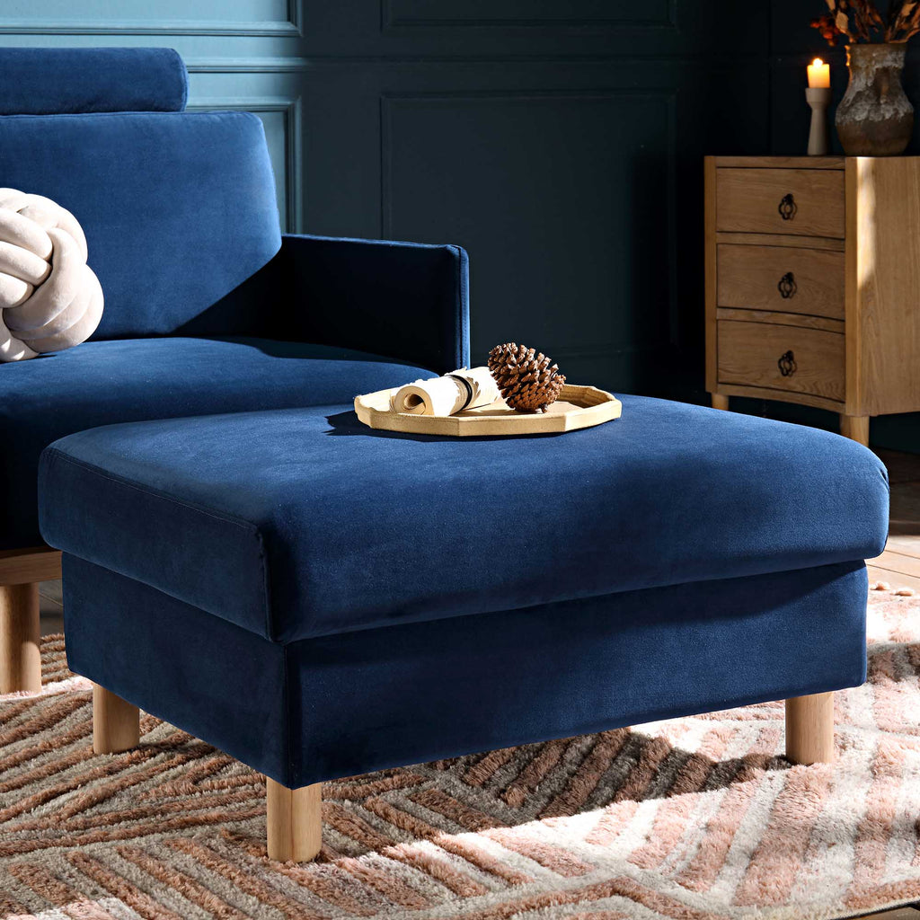 Timber Navy Blue Velvet Storage Ottoman | daals
