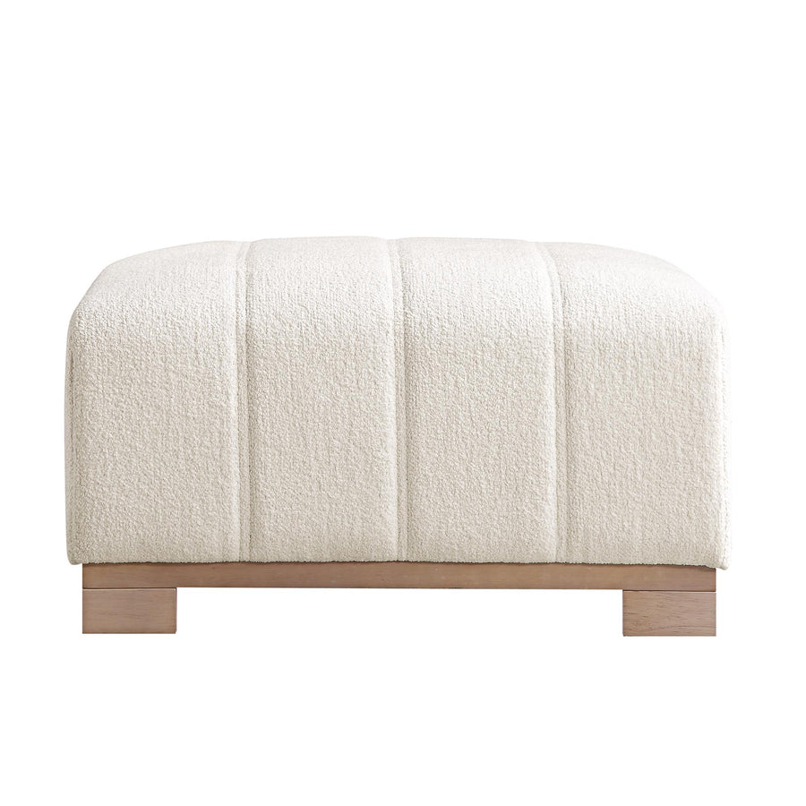 Belsize Beige Boucle Footstool with Wooden Base | daals