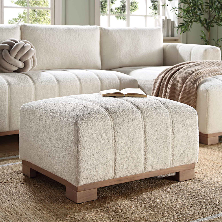 Belsize Beige Boucle Footstool with Wooden Base | daals