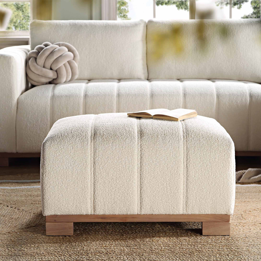 Belsize Beige Boucle Footstool with Wooden Base | daals