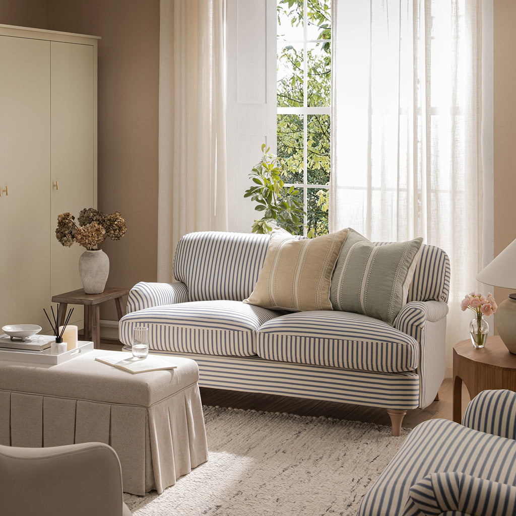 Daphnis Blue Striped Linen Blend Sofa, 2-Seater | daals