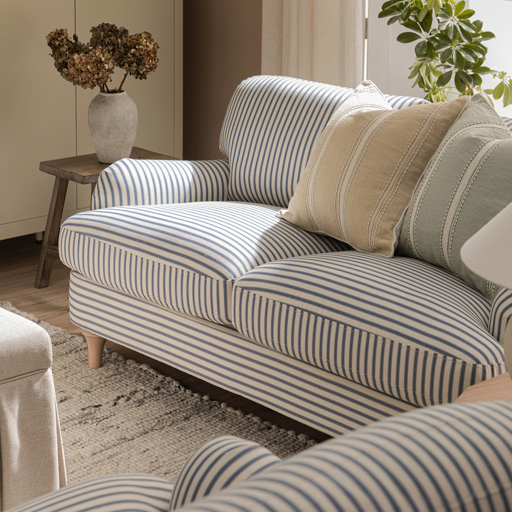 Daphnis Blue Striped Linen Blend Sofa, 2-Seater | daals