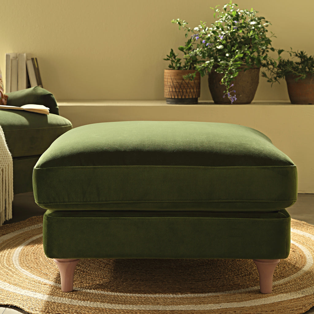 Daphnis Fern Green Velvet Sofa, Footstool | daals