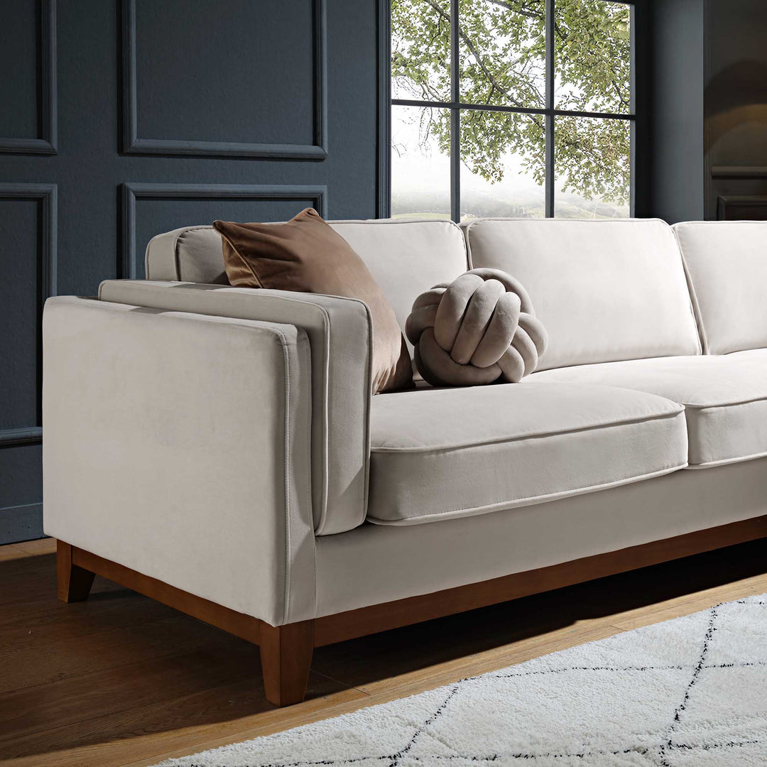 Dipley Champagne Velvet Sofa, Grande Chaise Sofa Right Hand Facing | daals