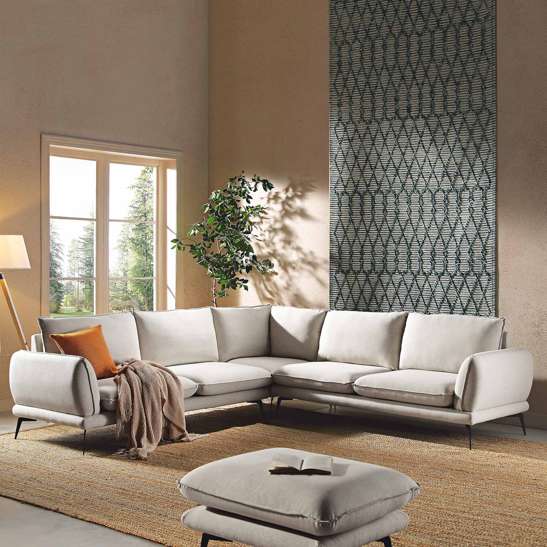 Obriel Oatmeal Fabric Grande Corner Sofa | daals