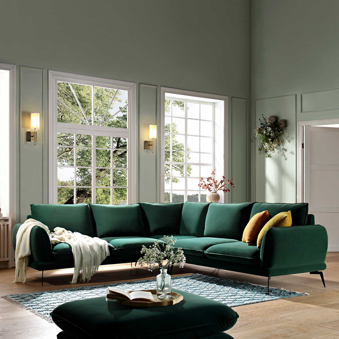 Obriel Forest Green Velvet Grande Corner Sofa | daals