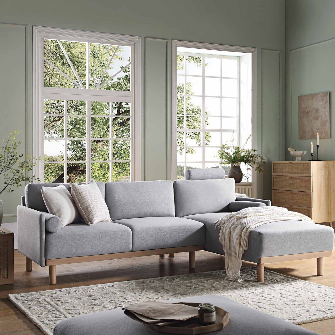 Timber Grey Marl Fabric Sofa, Large 3-Seater Chaise Sofa Right Hand | daals