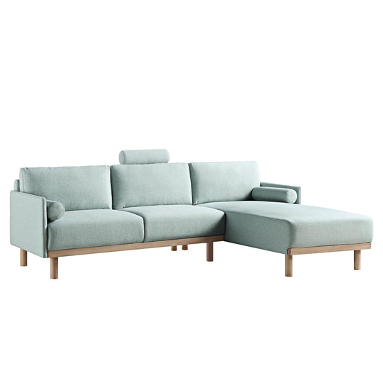 Timber Sage Green Fabric Sofa, Large 3-Seater Chaise Sofa Right Hand F ...