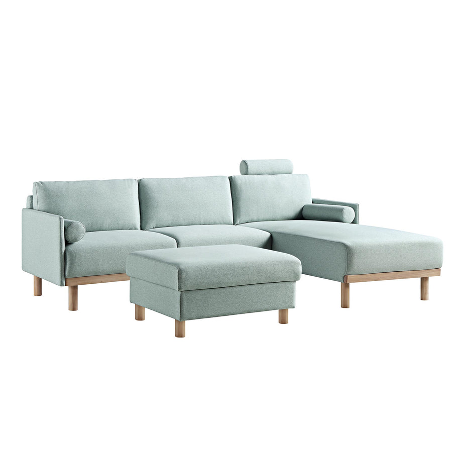 Timber Sage Green Fabric Sofa, Large 3-Seater Chaise Sofa Right Hand F ...