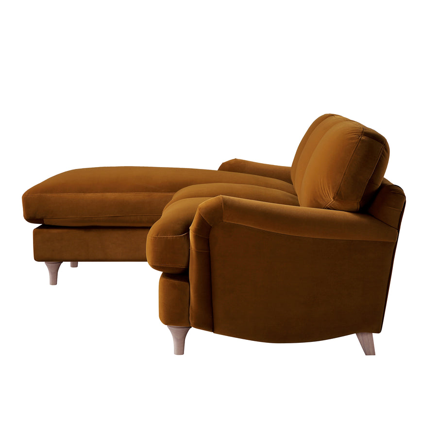 Daphnis Cinnamon Velvet Sofa, Grande Chaise Sofa Left Hand | daals