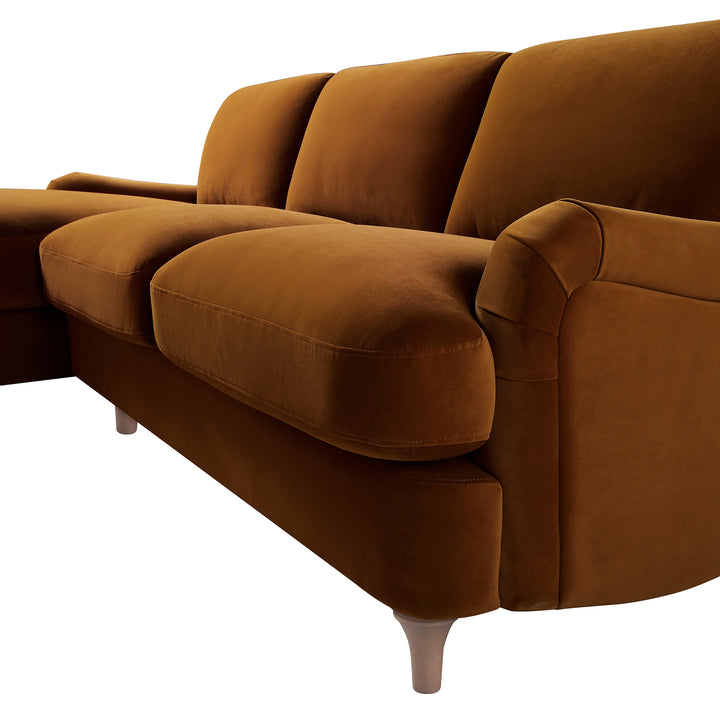 Daphnis Cinnamon Velvet Sofa, Grande Chaise Sofa Left Hand Facing | daals