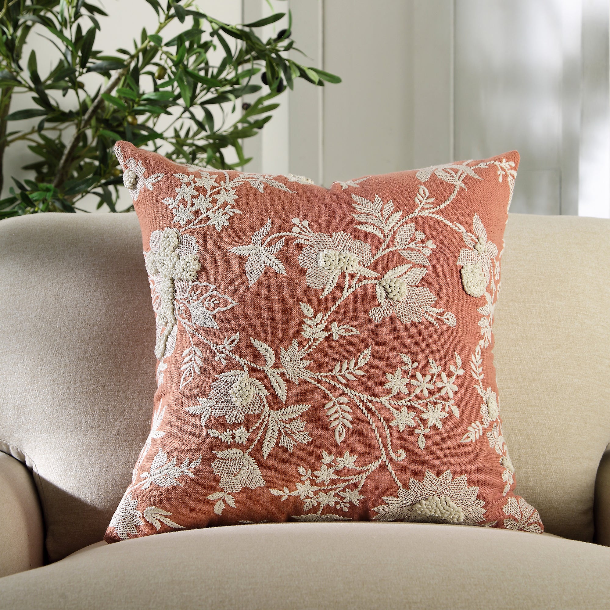 Aubrey Collection Hand Embroidered Floral Cushion | daals