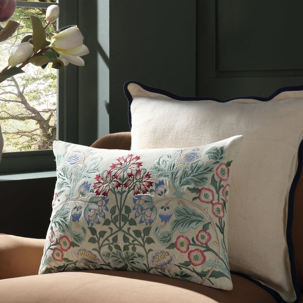 Botanica Collection Pearl Velvet Hand Embroidered Cushion | daals
