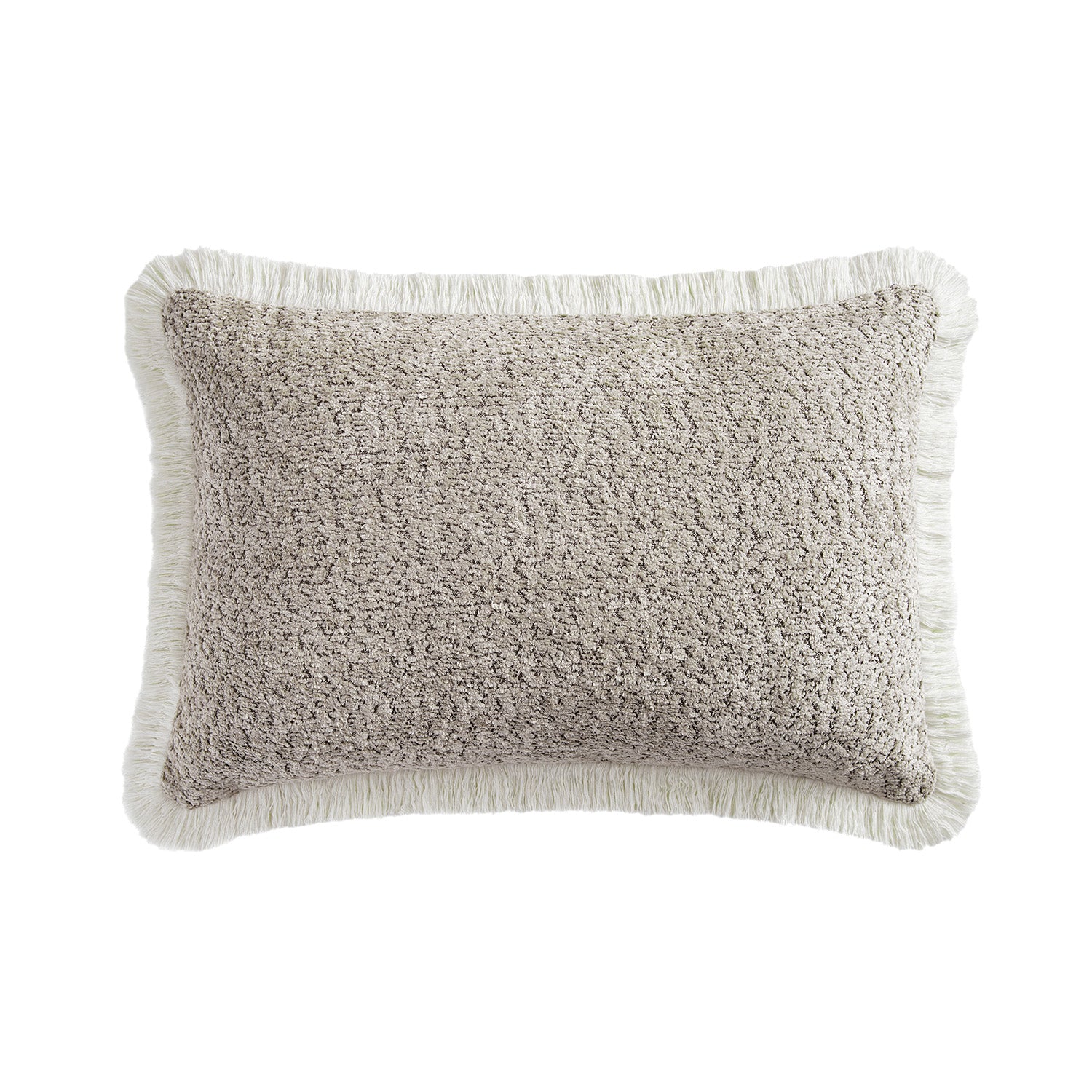 Kyra Stone Bouclé Fringed Rectangular Cushion | daals