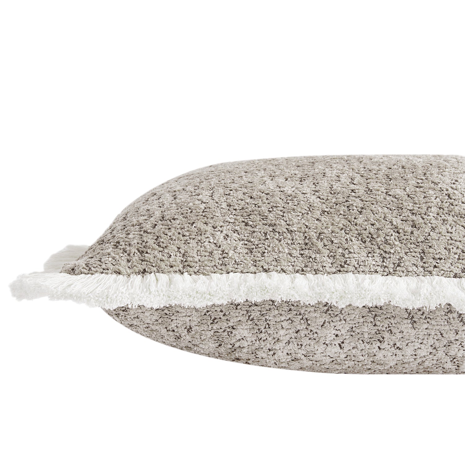 Kyra Stone Bouclé Fringed Rectangular Cushion | daals