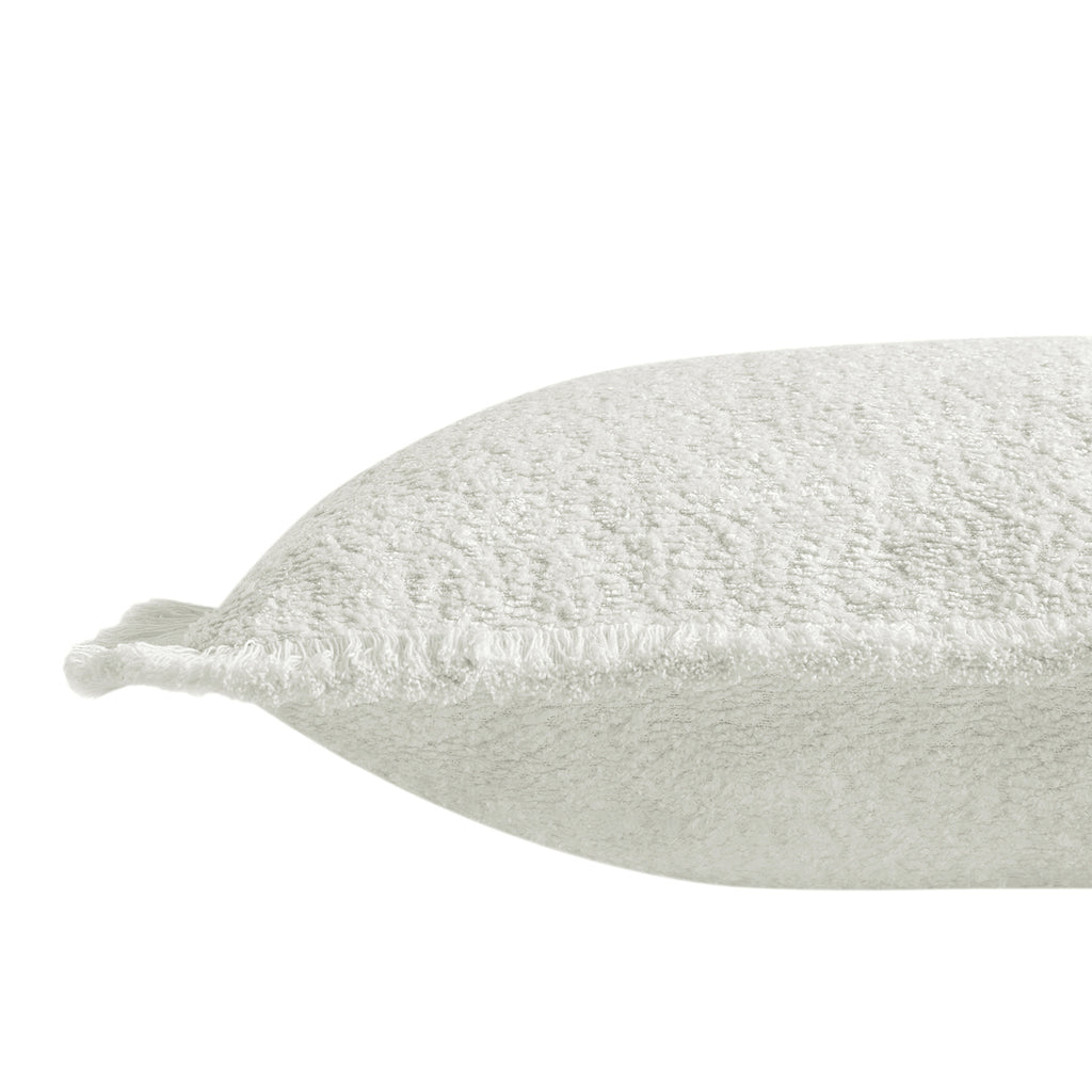 Kyra Cream White Bouclé Fringed Rectangular Cushion | daals