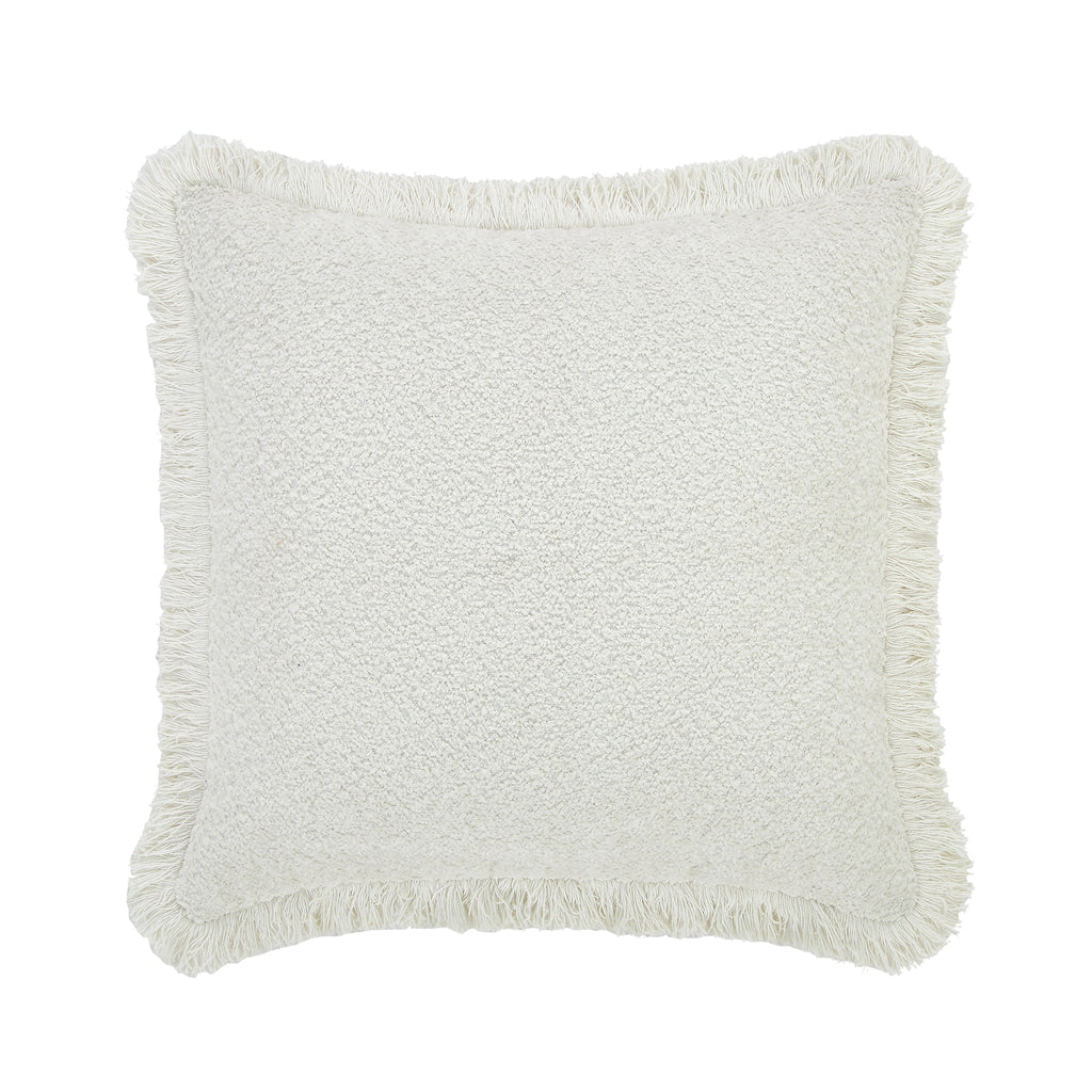 Kyra Cream White Bouclé Fringed Cushion | daals