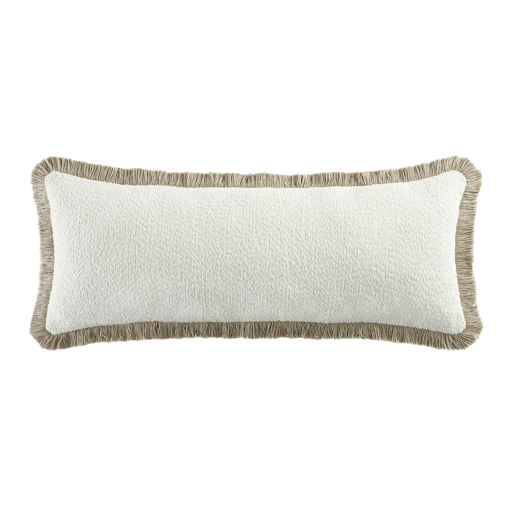 Kyra Cream White & Natural Bouclé Fringed Lumbar Cushion | daals