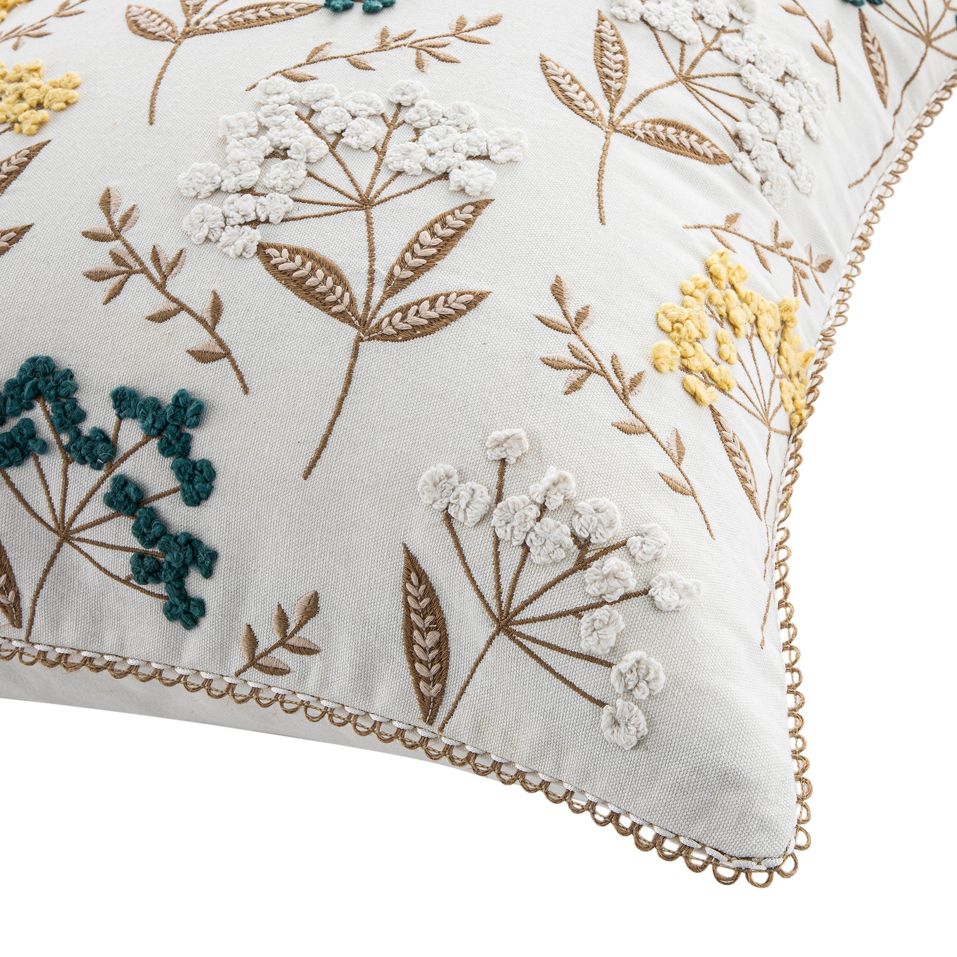 Country Collection Cow Parsley Embroidered Cotton Cushion | daals