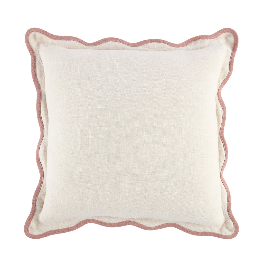 Evie Linen Dusky Pink Scalloped Square Cushion | daals