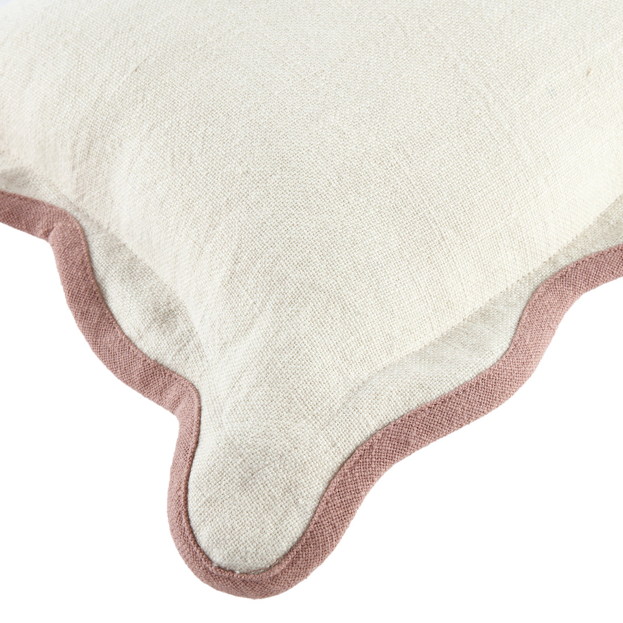 Evie Linen Dusky Pink Scalloped Square Cushion | daals